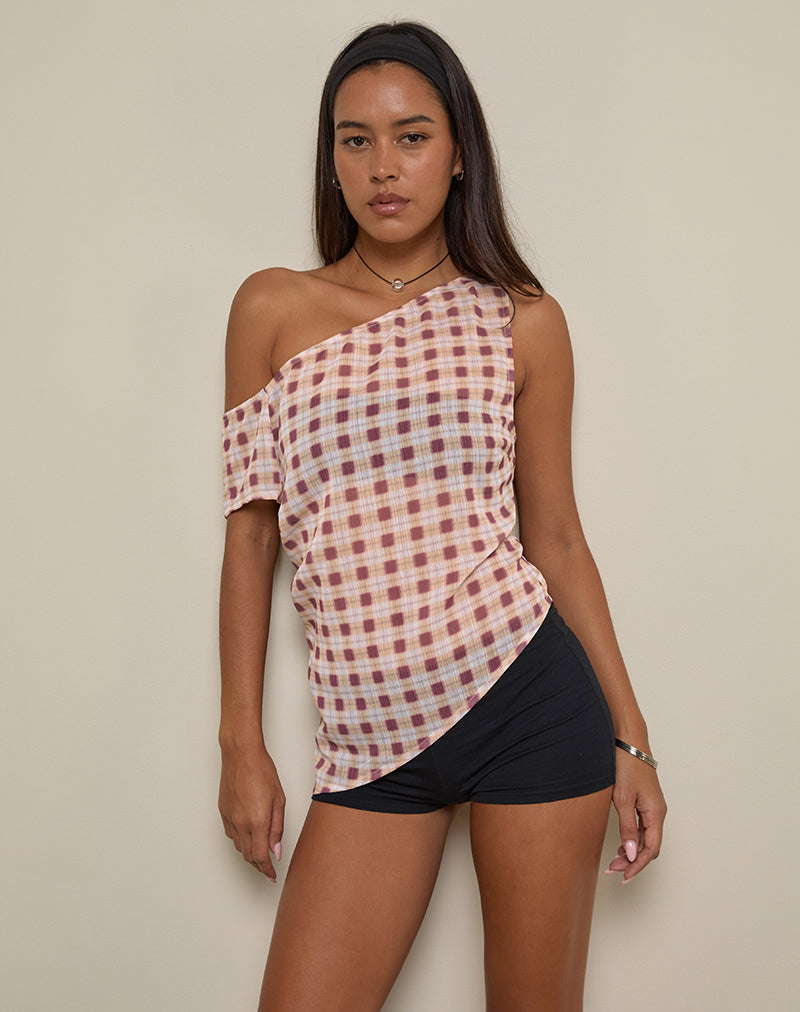 Peach Chiffon Blurred Check Print Top | Hea – motelrocks-com-us
