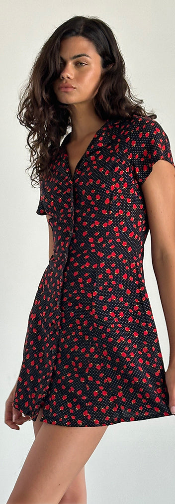 Strawberry Polka Black Mini Dress | Holmana – motelrocks-com-us