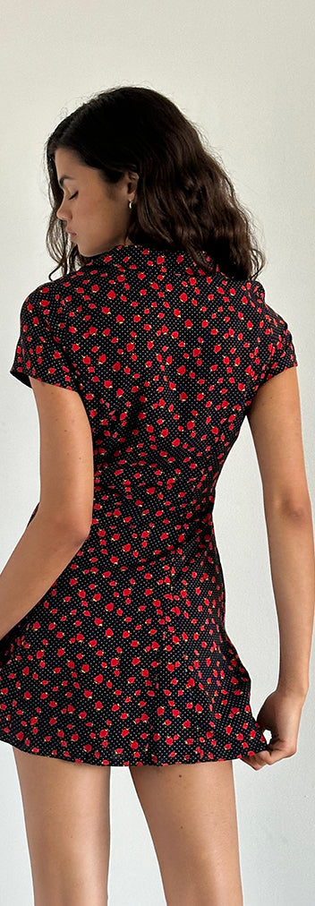 Strawberry Polka Black Mini Dress | Holmana – motelrocks-com-us