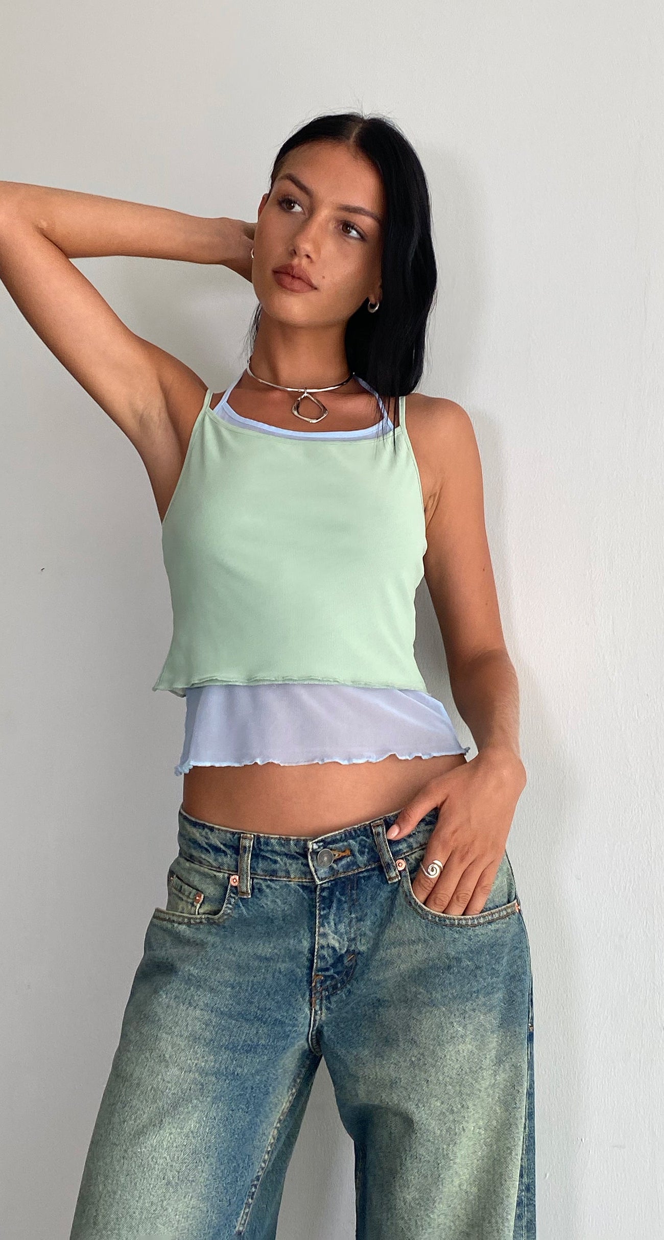 Frost Blue and Sage Green Double Layered Cami Top | Sapphi – motelrocks ...