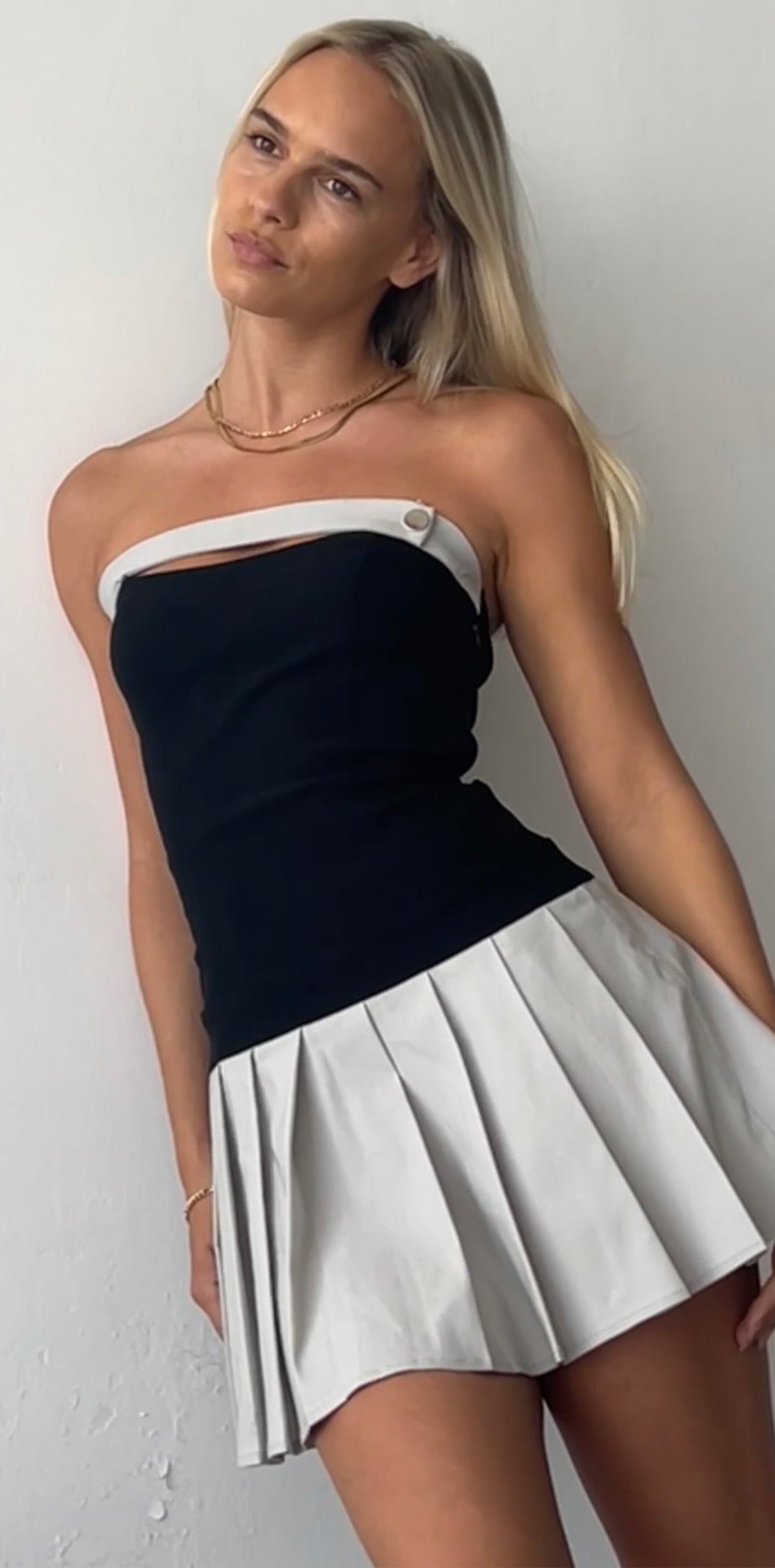 Grey and Black Tailoring Bandeau Mini Cut Out Dress | Lisma ...