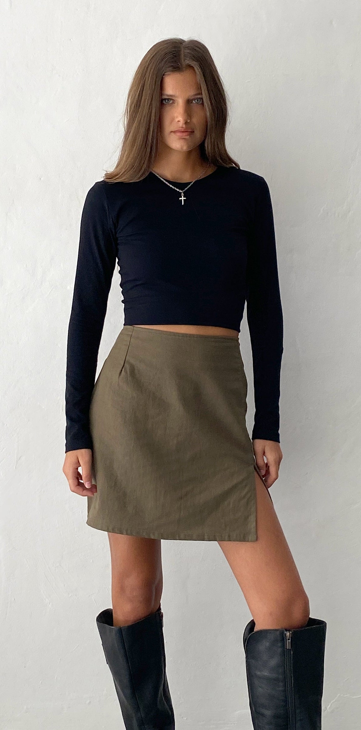 Khaki Mini Skirt | Sheny – motelrocks-com-us