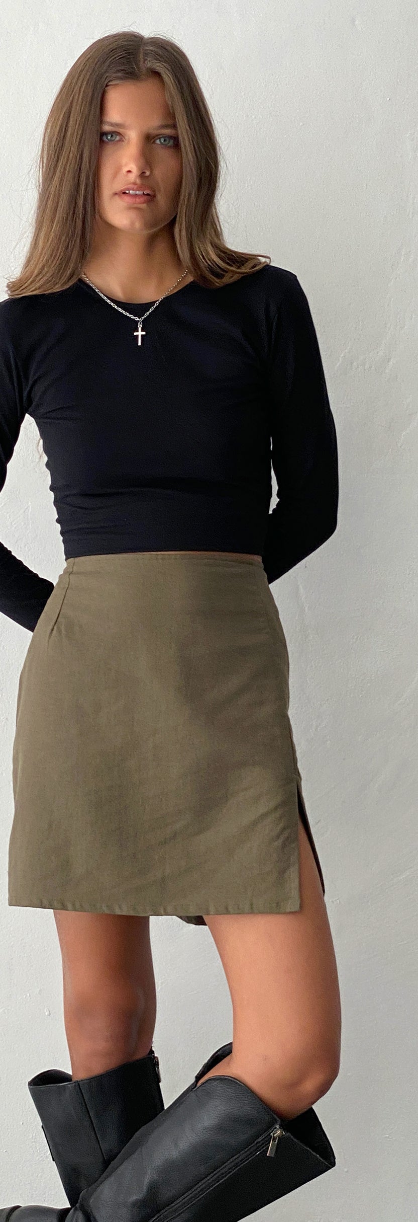 Khaki Mini Skirt | Sheny – motelrocks-com-us