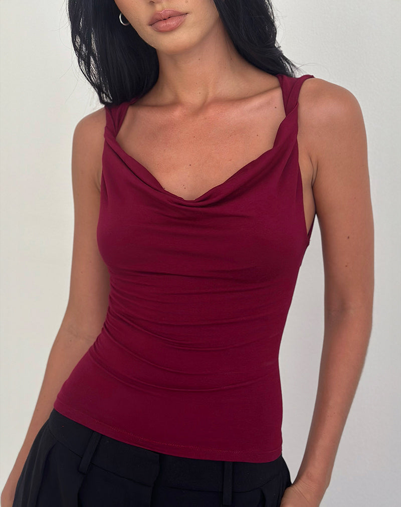 Burgundy Rayon Jersey Open Back Top | Imrie – motelrocks-com-us