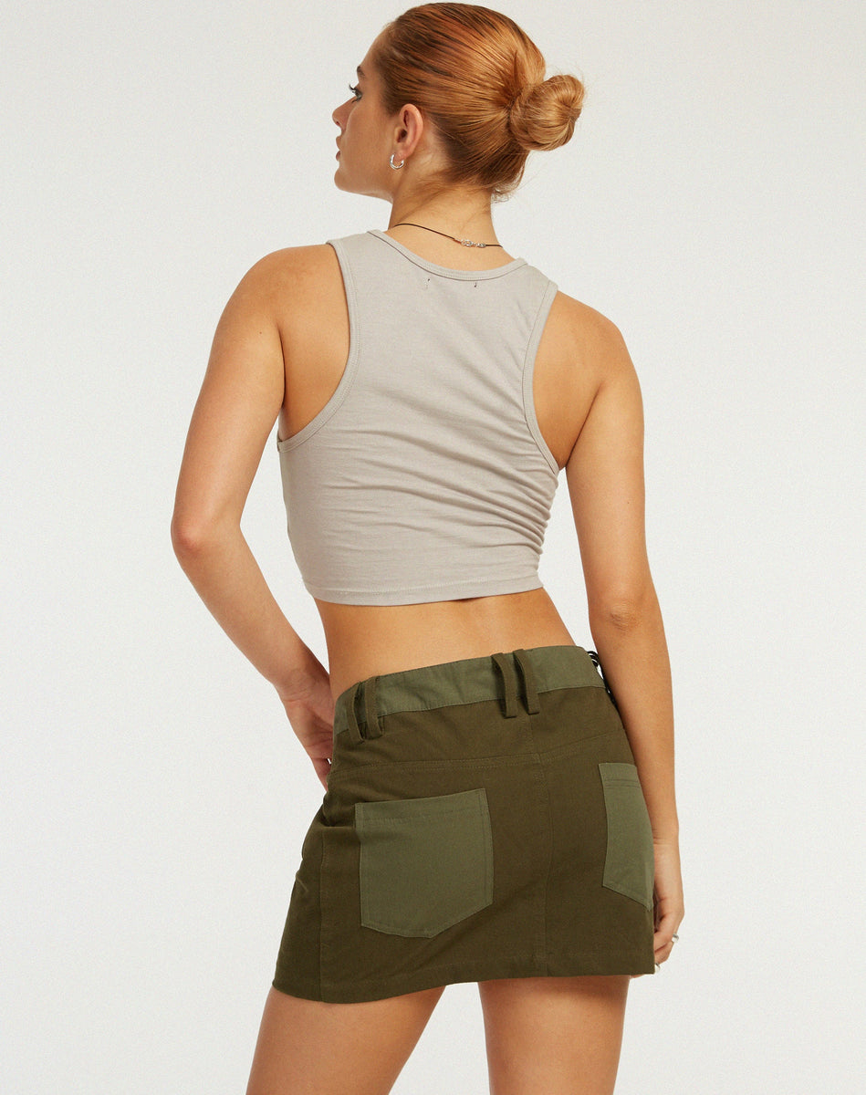 Dark Olive Khaki Mini Skirt | Ivette – motelrocks-com-us