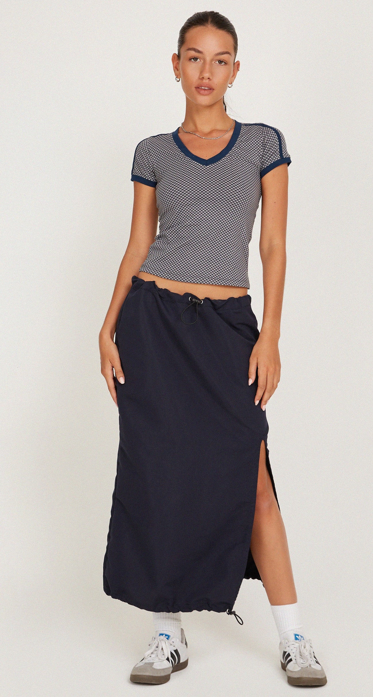 Grey Navy Sporty Micro Spot Tee | Izolde – motelrocks-com-us