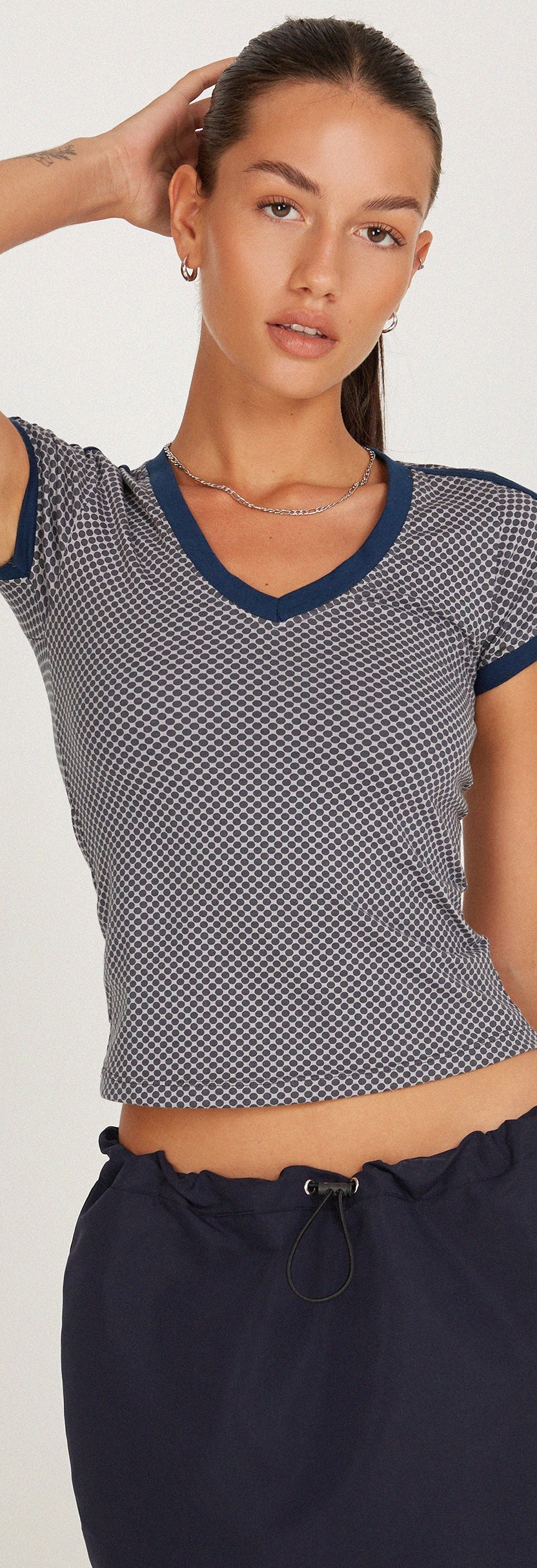Grey Navy Sporty Micro Spot Tee | Izolde – motelrocks-com-us