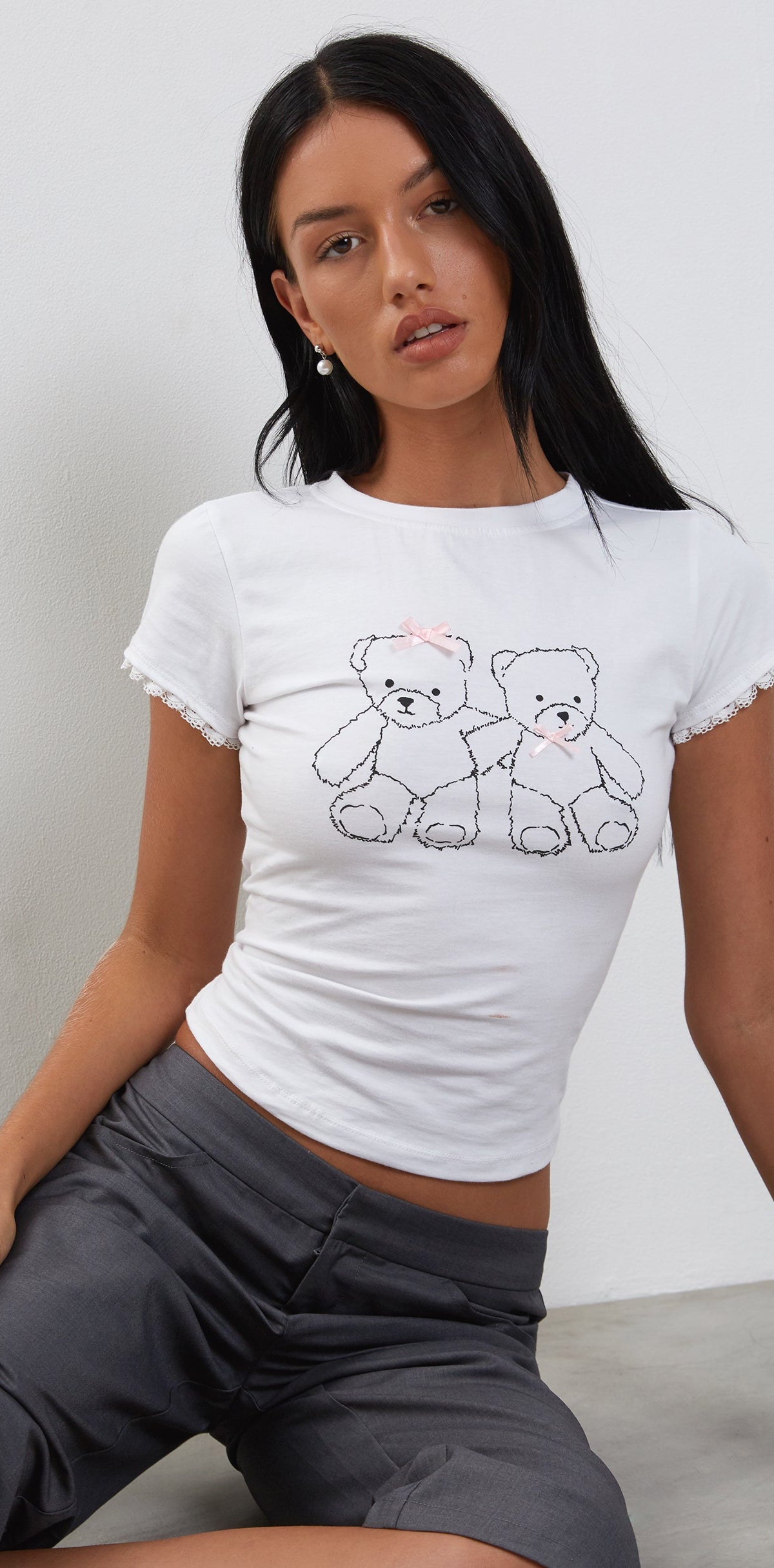 White Sketched Teddy Bear Baby Tee | Izzy – motelrocks-com-us