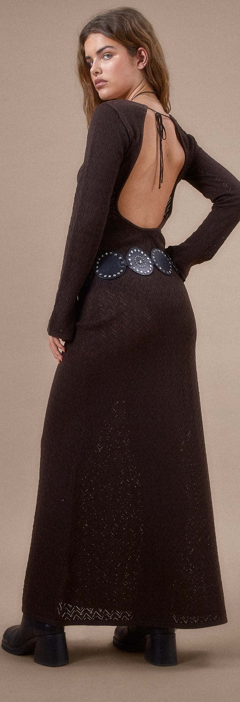 Coffee Long Sleeve Maxi Dress | Jadie – motelrocks-com-us