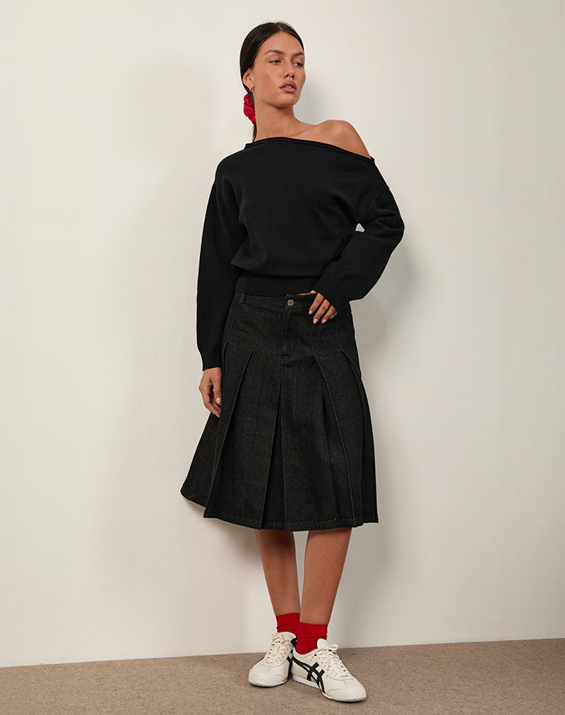 ndigo Dark Chambray Midi Skirt | Sanjani – motelrocks-com-us