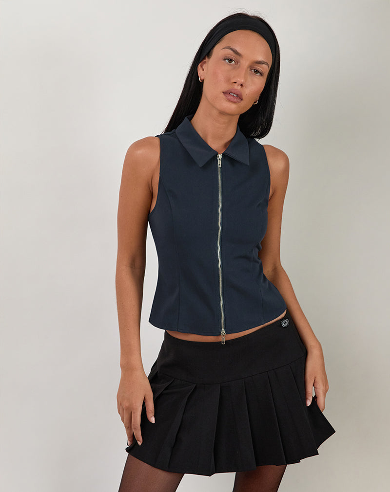 Navy Tailoring Vest Top | Janae – motelrocks-com-us