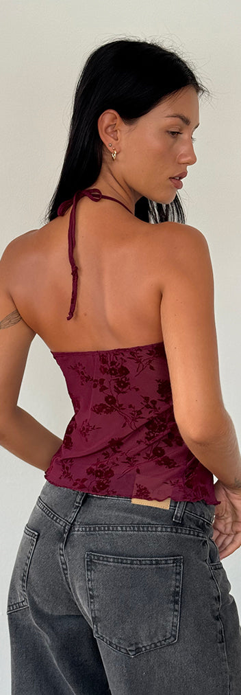 Maroon Red Botanical Flower Top | Janar – motelrocks-com-us