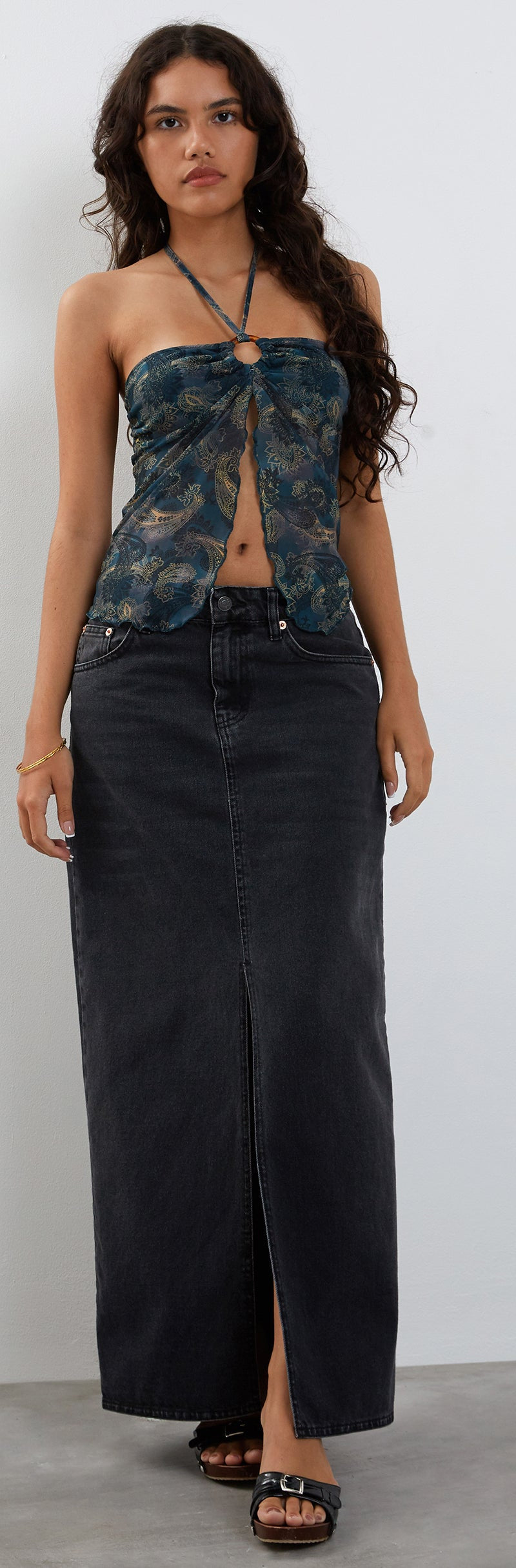 Tonal Pasiley Blue Halterneck Top | Janar – motelrocks-com-us