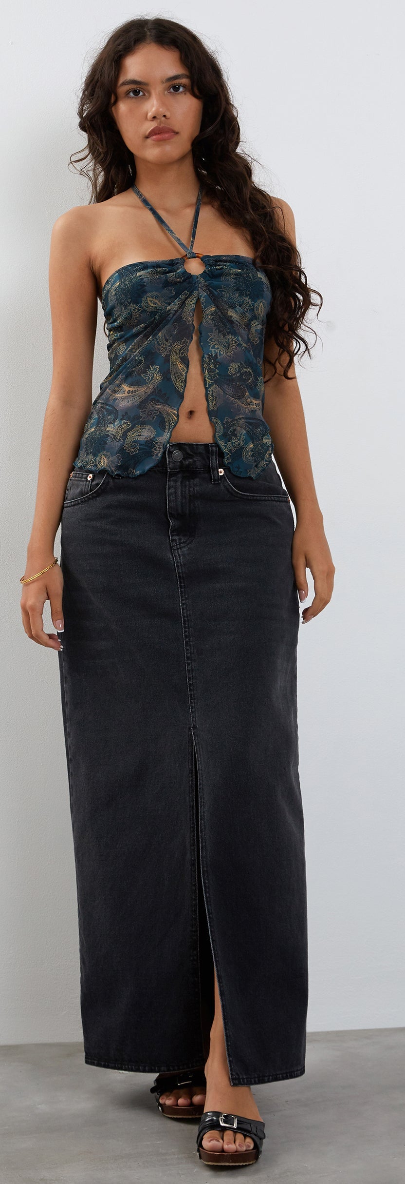 Tonal Pasiley Blue Halterneck Top | Janar – motelrocks-com-us