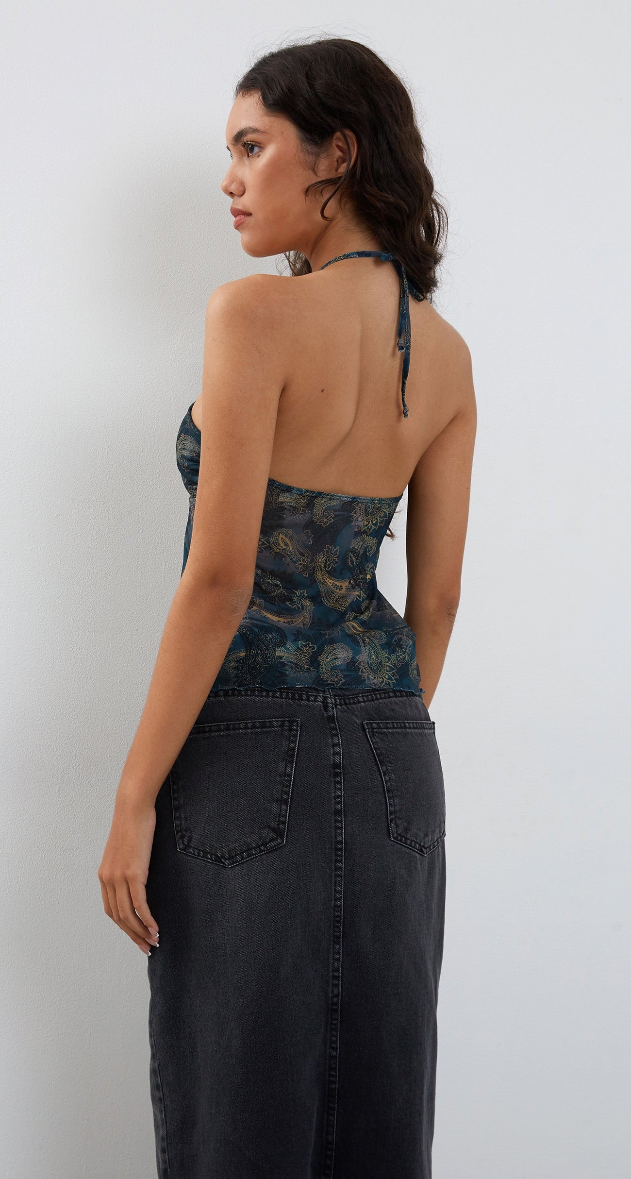 Tonal Pasiley Blue Halterneck Top | Janar – motelrocks-com-us