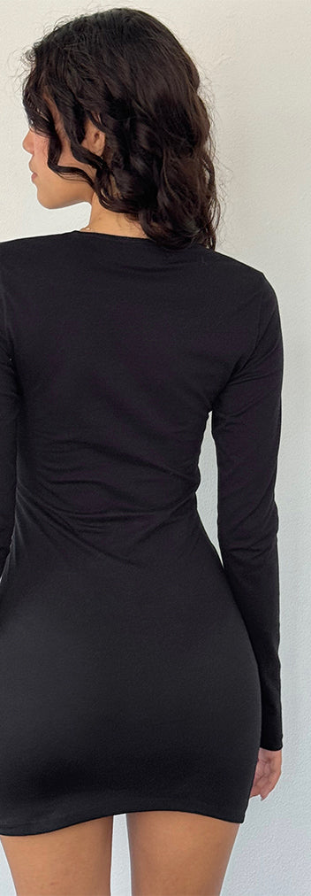 Black Long Sleeve Lycra Bodycon Mini Dress | Janjisu – motelrocks-com-us