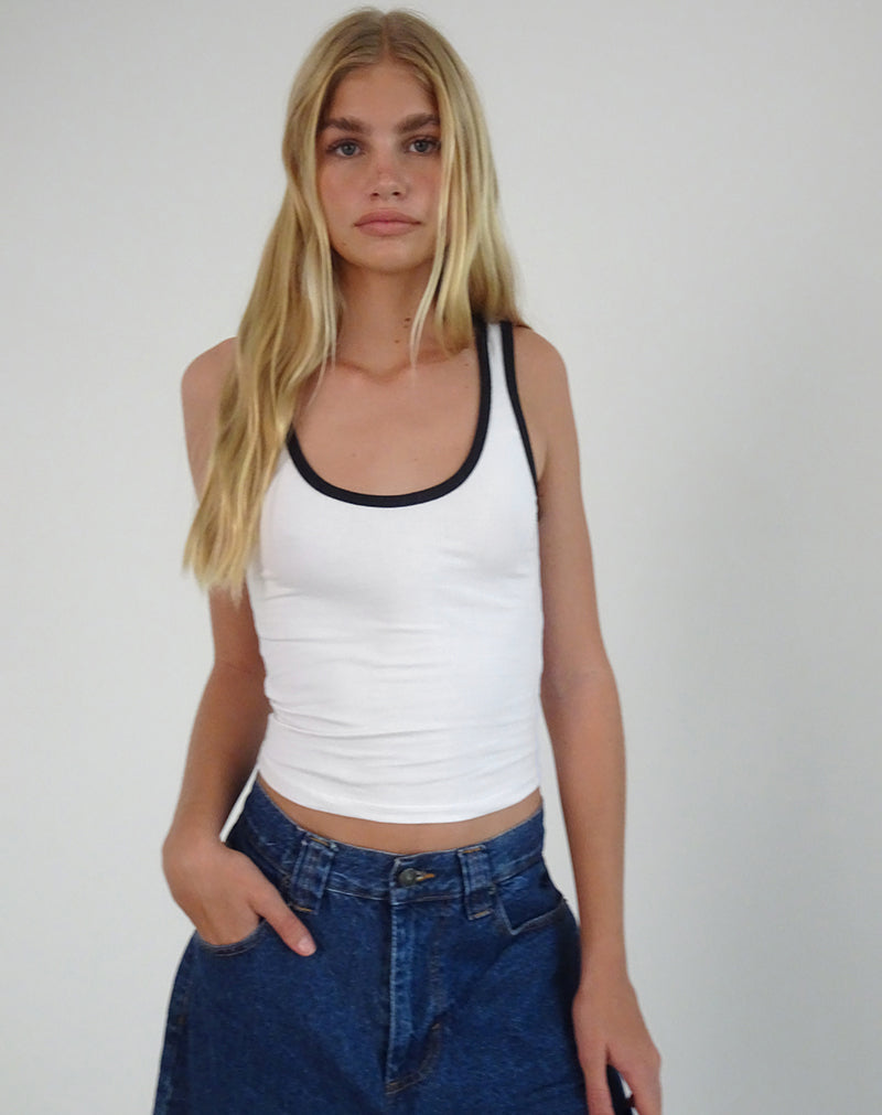 White Vest Top with Black Binding | Jastiya – motelrocks-com-us