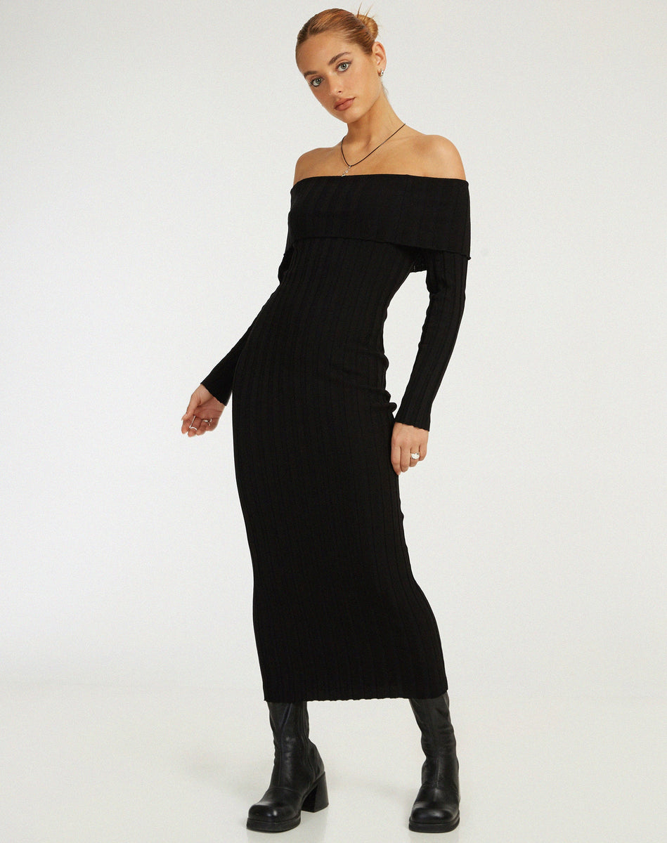 Black Bardot Midi Dress | Jesuita – motelrocks-com-us