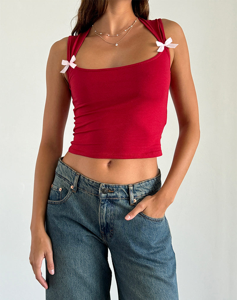 Adrenaline Red Crop Top with Pink Bows | Jiniso – motelrocks-com-us