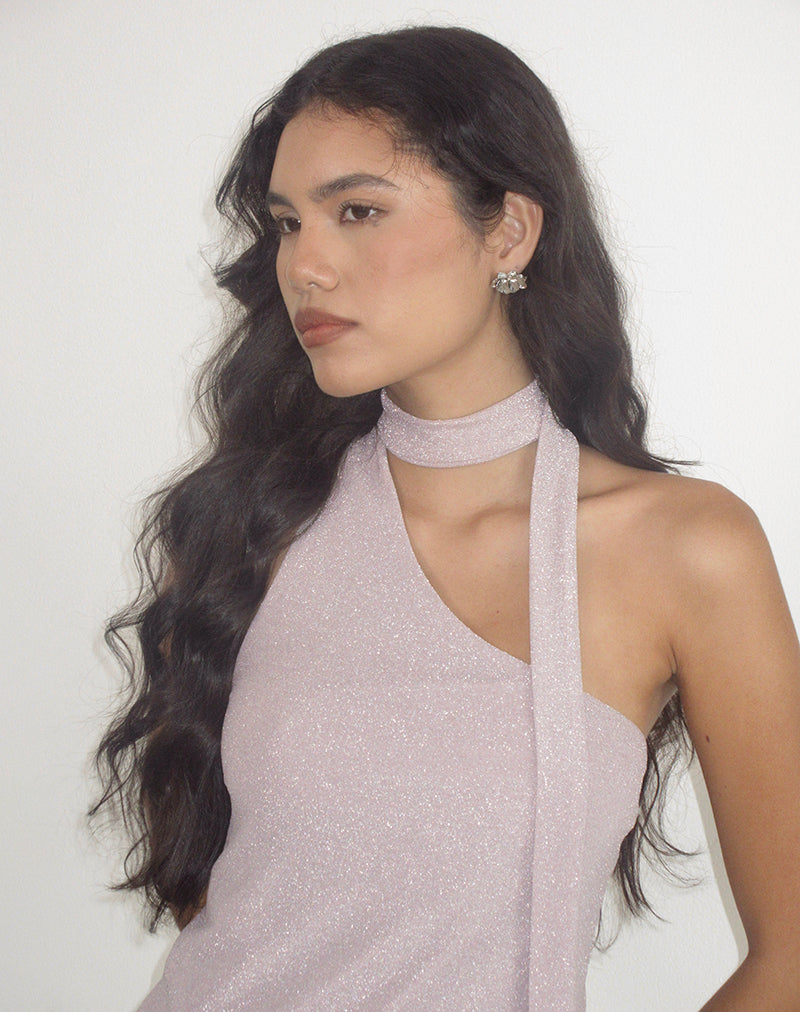 Pink Lurex Tie Neck Dress | Joanka – motelrocks-com-us