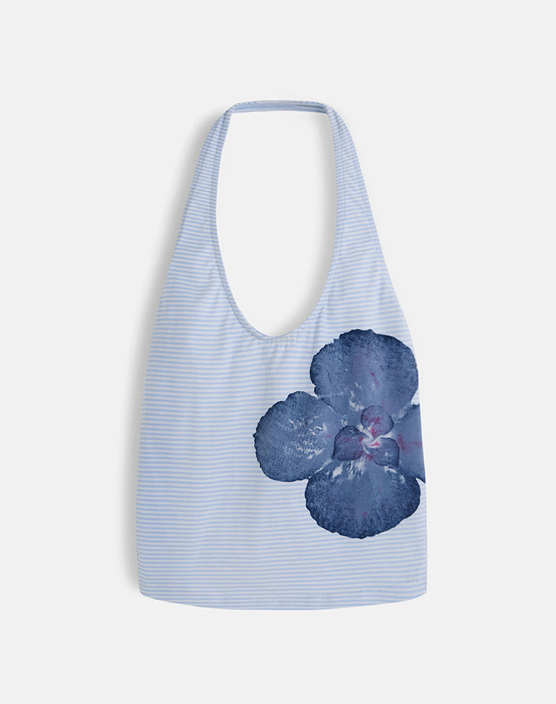 Baby Blue Micro Stripe with Flower Halterneck Top | Jules – motelrocks ...