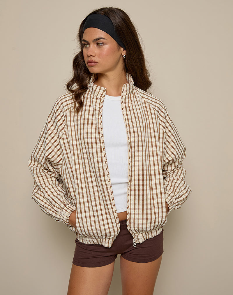 Brown Check Shell Jacket | Kalle – motelrocks-com-us