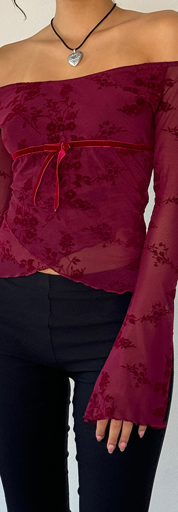 Maroon Botanical Flower Top | Kareena – motelrocks-com-us