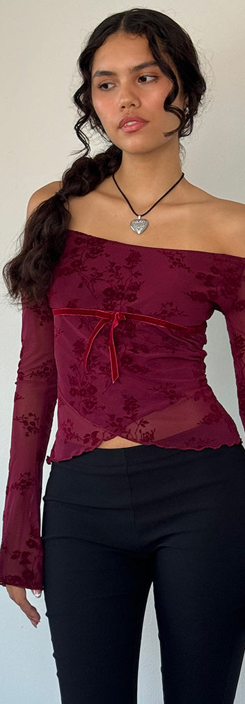 Maroon Botanical Flower Top | Kareena – motelrocks-com-us