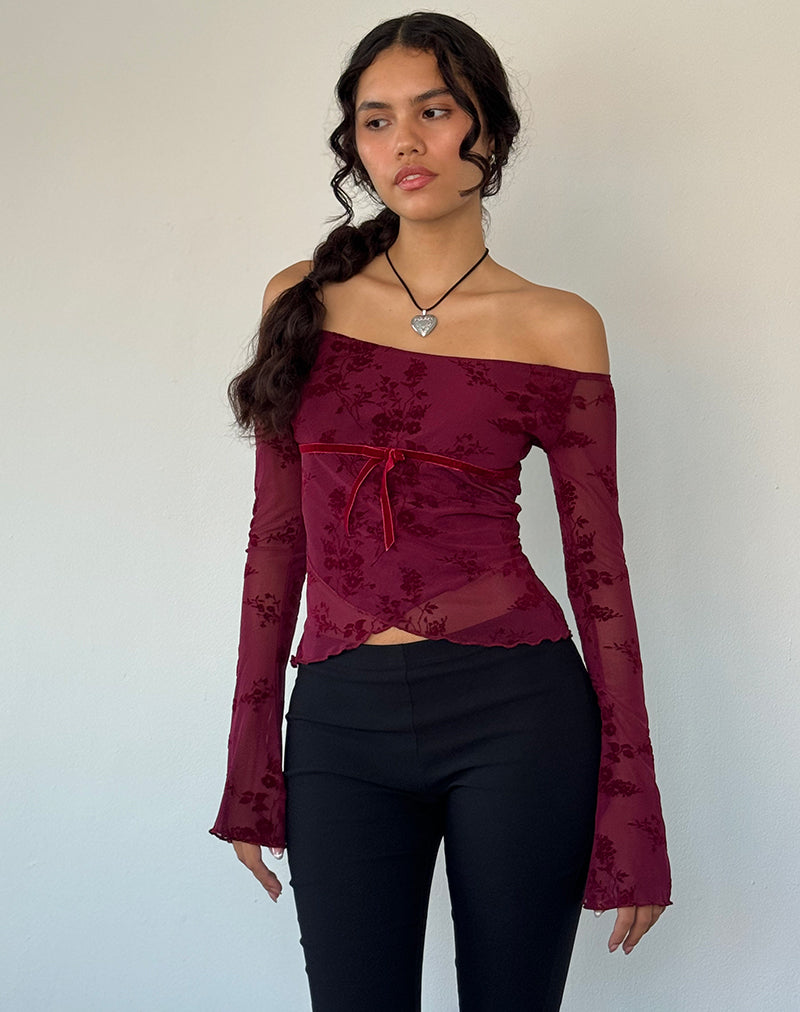 Maroon Botanical Flower Top | Kareena – motelrocks-com-us