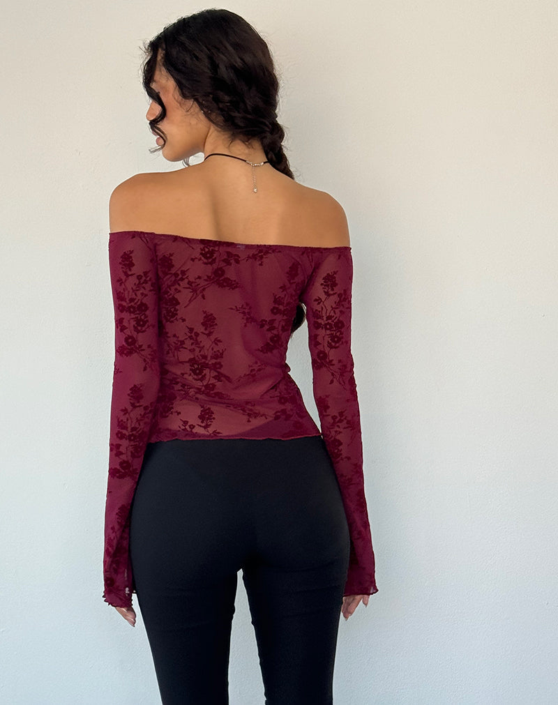 Maroon Red Botanical Flower Top | Kareena – motelrocks-com-us