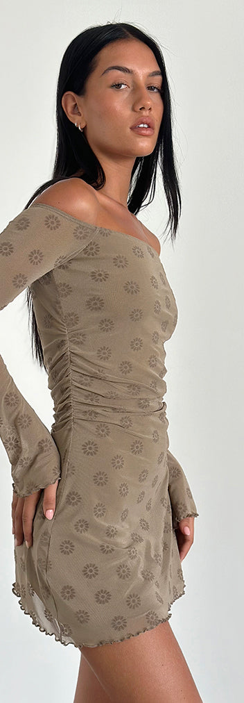 Daisy Flock Light Brown Off Shoulder Mini Dress | Kausar – motelrocks ...
