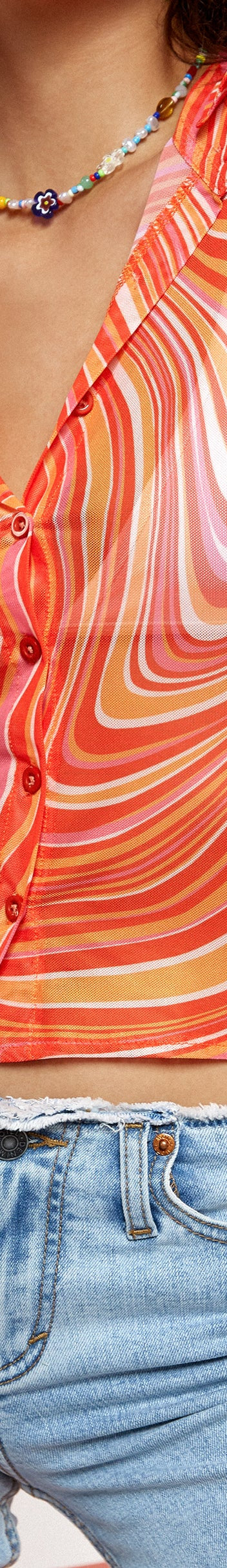 Orange Ripple Print Button Up Long Sleeve Shirt | Kelly – motelrocks-com-us