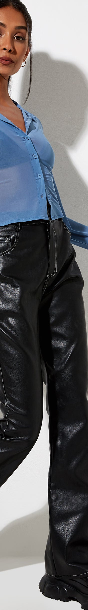 Long Sleeve Blue Mesh Shirt Top | Kelly – motelrocks-com-us