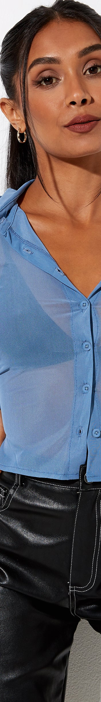Long Sleeve Blue Mesh Shirt Top | Kelly – motelrocks-com-us