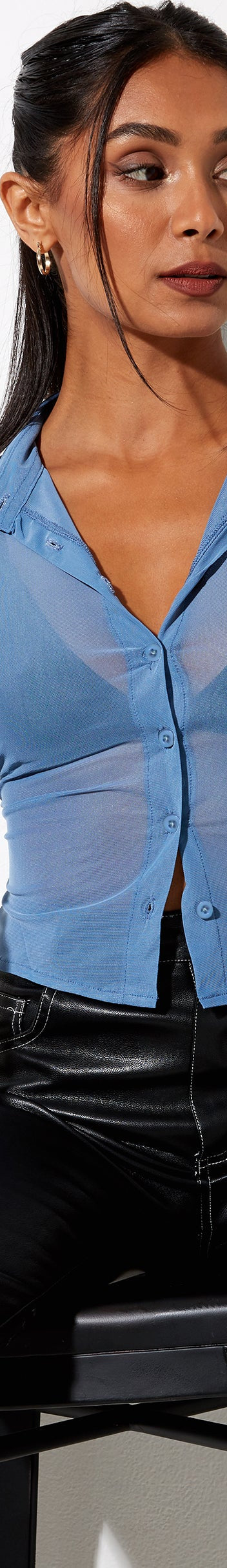 Long Sleeve Blue Mesh Shirt Top | Kelly – motelrocks-com-us