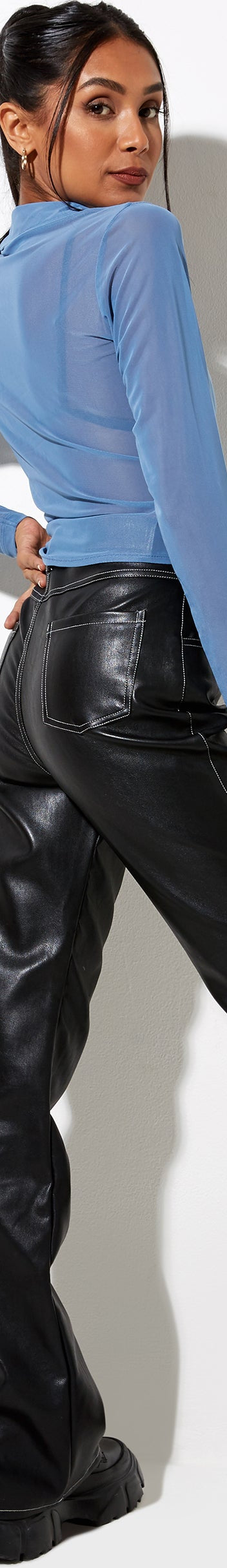 Long Sleeve Blue Mesh Shirt Top | Kelly – motelrocks-com-us