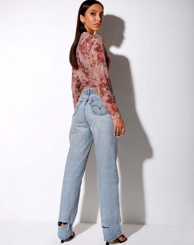 Peach Floral Mesh Cropped Shirt | Kelly – motelrocks-com-us