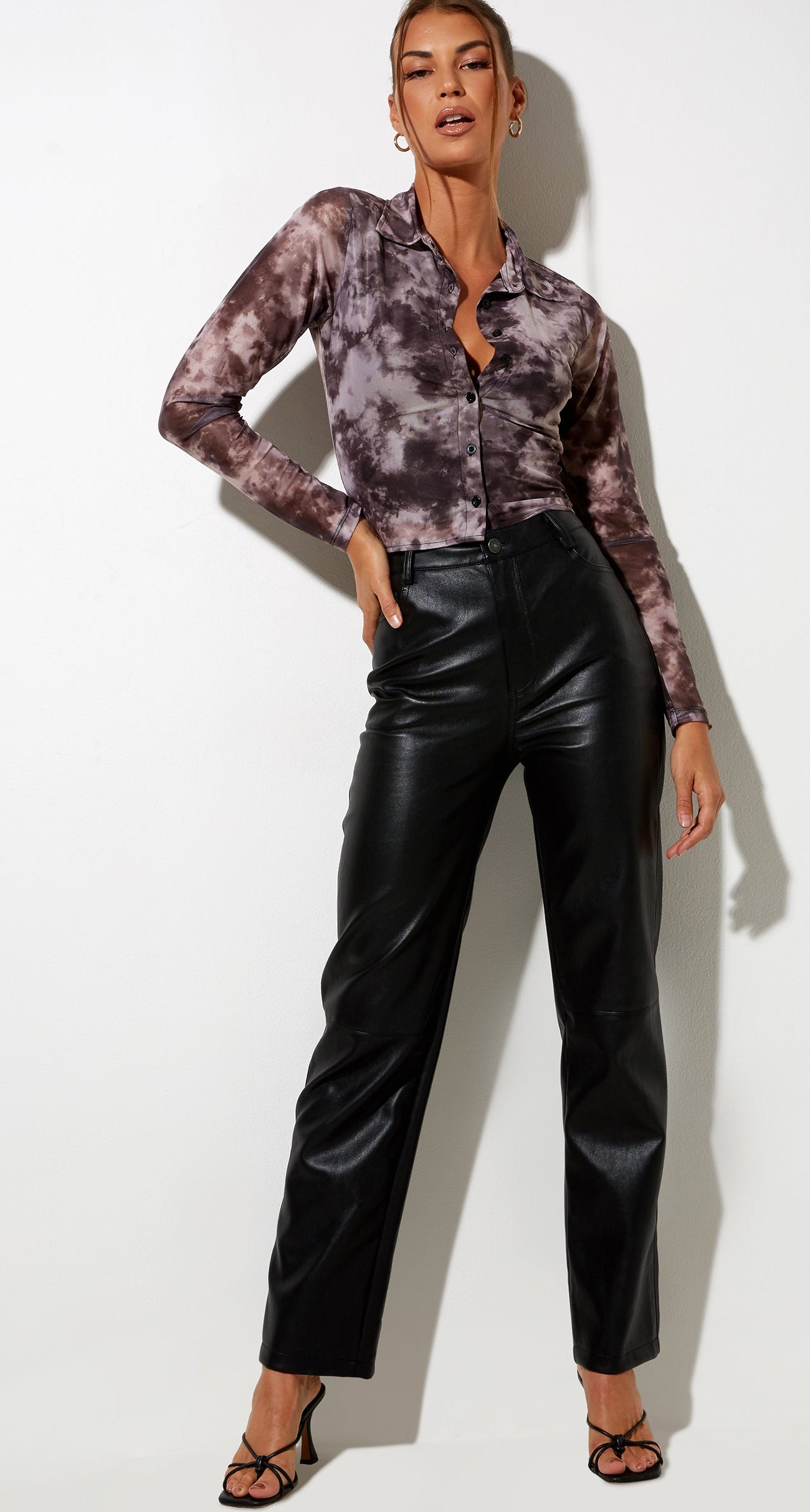 Black Grey Smoke Long Sleeve Button Up Collared Shirt | Kelly ...