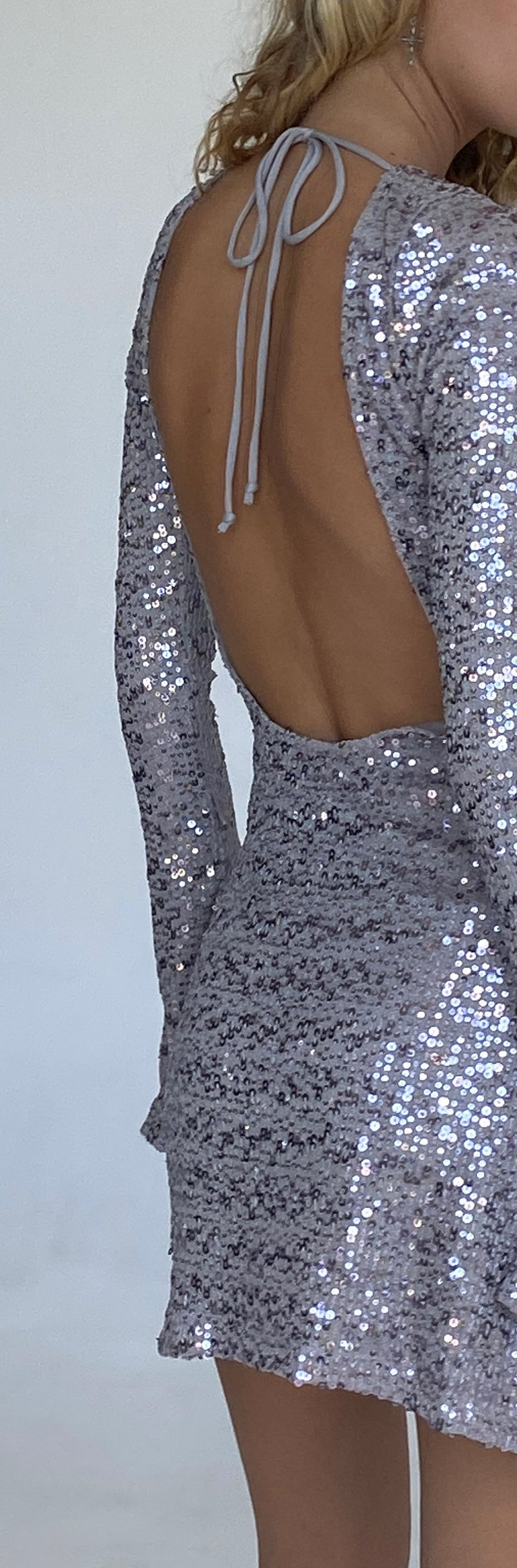 Silver Sequin Open Back Mini Dress | Kimberly – motelrocks-com-us
