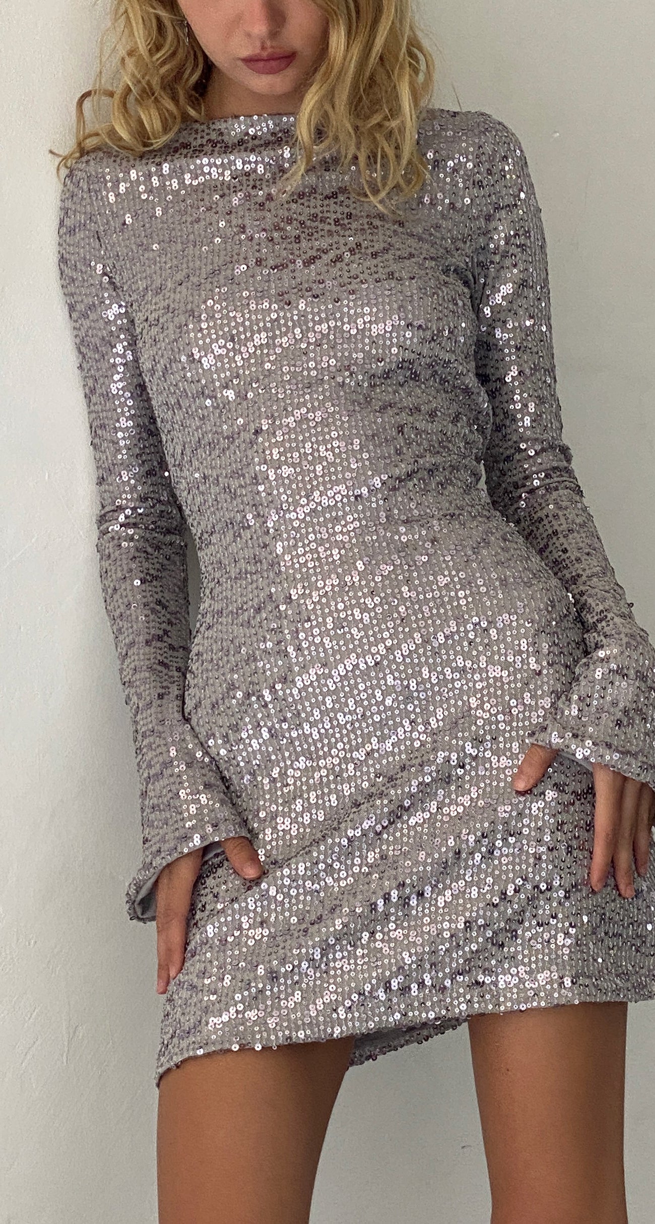 Silver Sequin Open Back Mini Dress | Kimberly – motelrocks-com-us