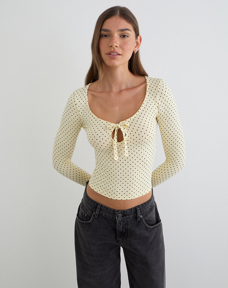 Cream Micro Polka Long Sleeve Rayon Jersey Top | Kline – motelrocks-com-us