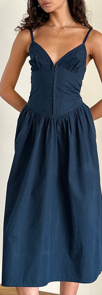 Navy Poplin Maxi Dress | Krista – motelrocks-com-us