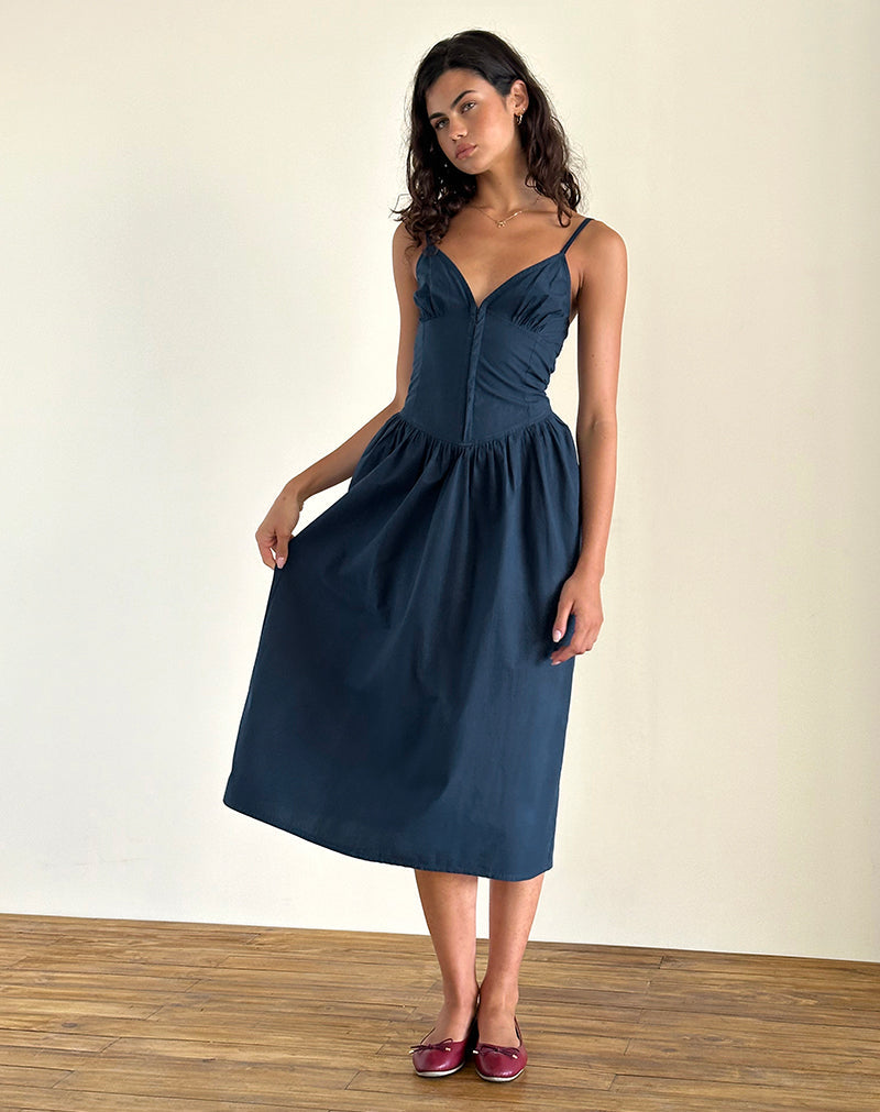 Navy Poplin Maxi Dress | Krista – motelrocks-com-us