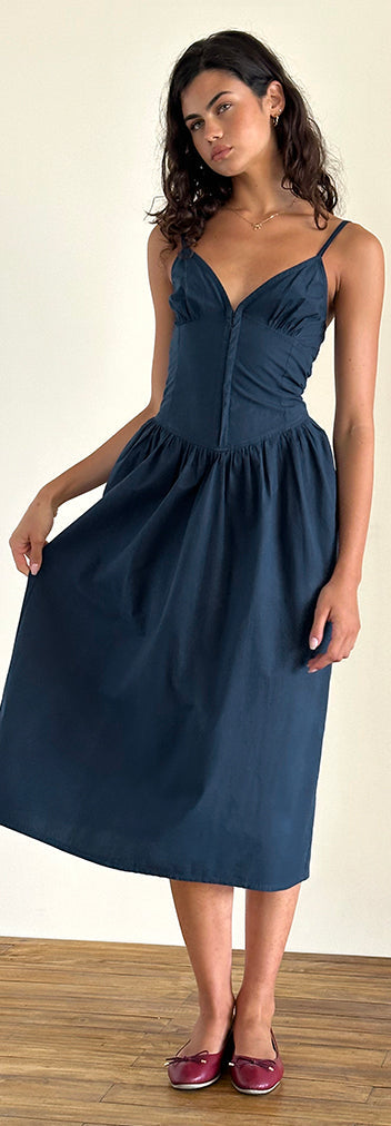 Navy Poplin Maxi Dress | Krista – motelrocks-com-us
