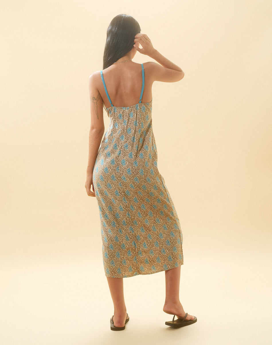 Bohemian Batik Blue Brown Midi Dress | Lalu – motelrocks-com-us