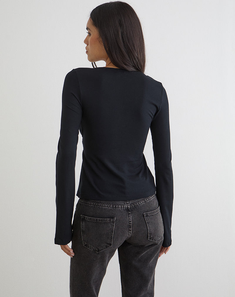 Black Wrap Plunge Long Sleeve Top | Lamae – motelrocks-com-us