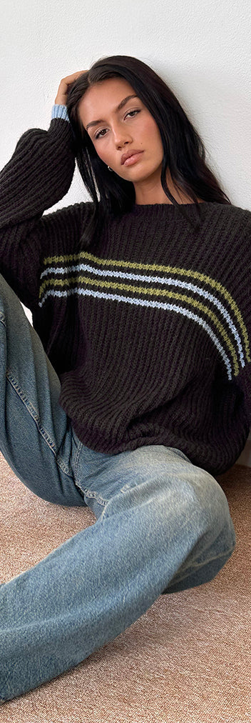 Brown Knit Jumper with Stripe | Lamees – motelrocks-com-us