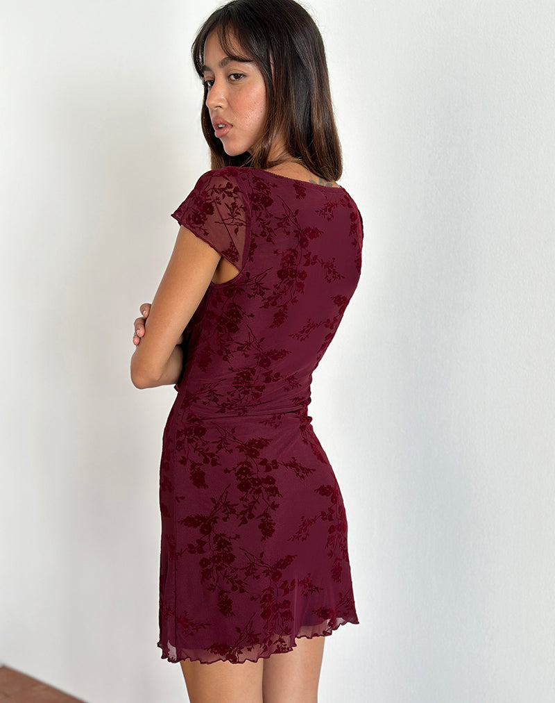 Maroon Red Botanical Flower Mini Dress | Lashka – motelrocks-com-us