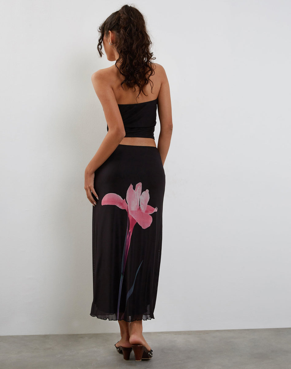 Pink Flower Placement Midi Skirt | Lassie – motelrocks-com-us
