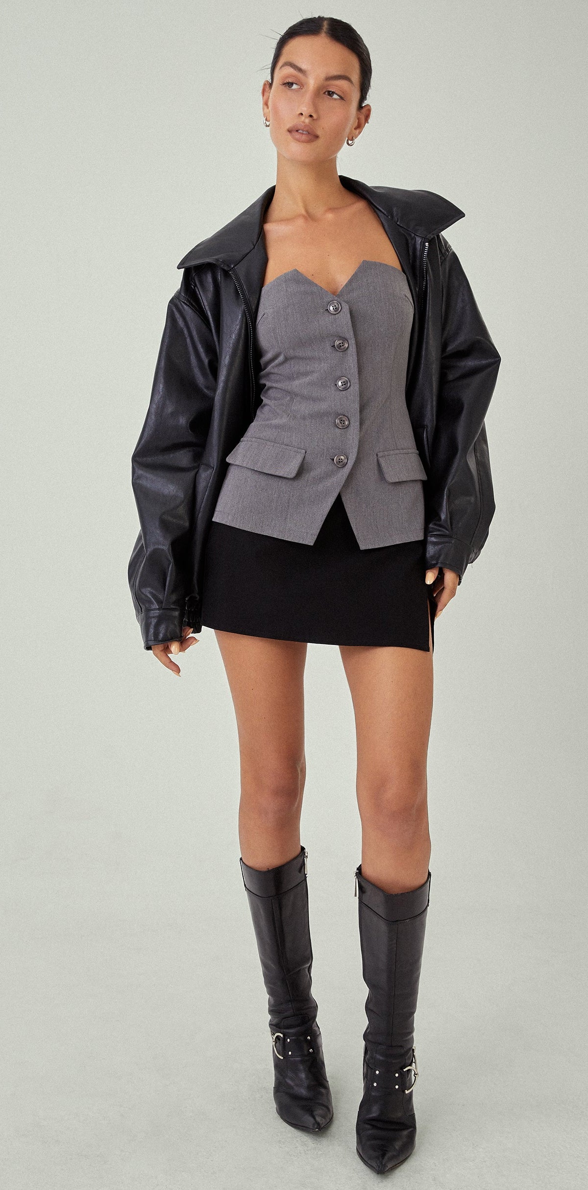 Charcoal Grey Button Up Corset Top | Lavan – motelrocks-com-us